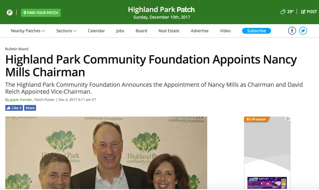 HIGHLAND PARK PATCH: Highland Park Community Foundation Appoints Nancy ...